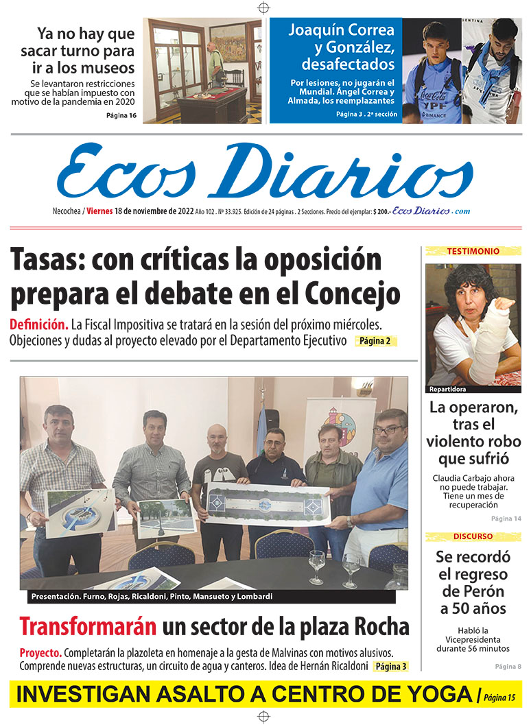 Tapa del 18 de noviembre de 2022 – Ecos Diarios Necochea